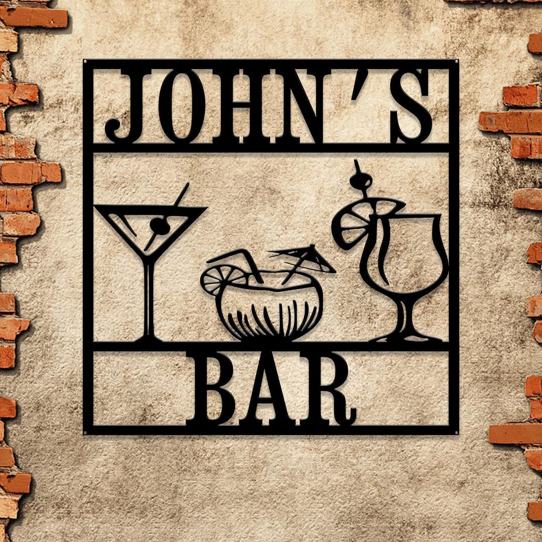 Custom Name Bar Sign With LED Light: Personalized Metal Home Bar Sign ...