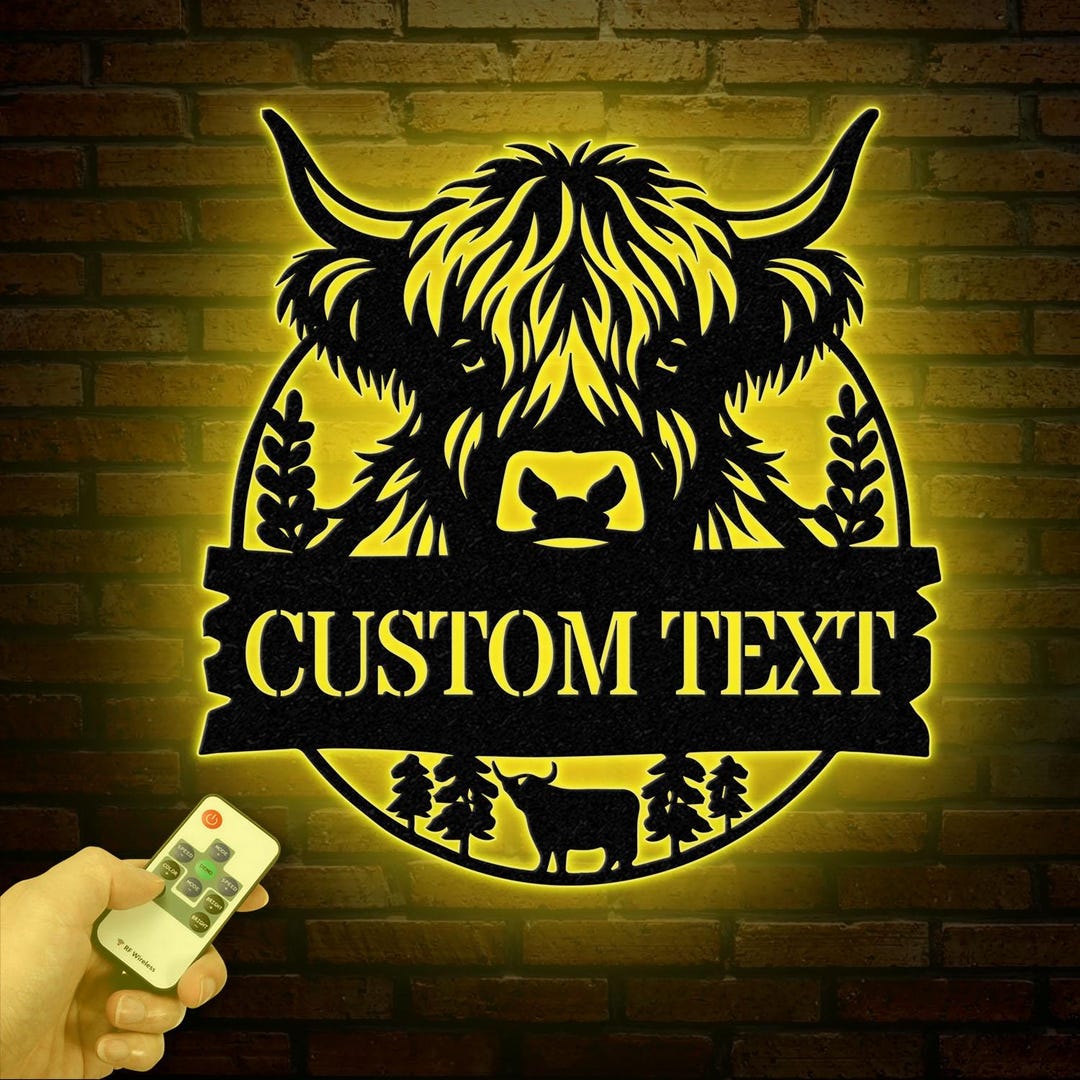 Highland Cow Metal Sign, Custom Highland Cow Wall Art, Personalized ...
