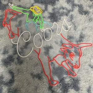 Coors Cowboy Neon Sign - Vintage Bar Decor, Custom Glass Neon Light ...