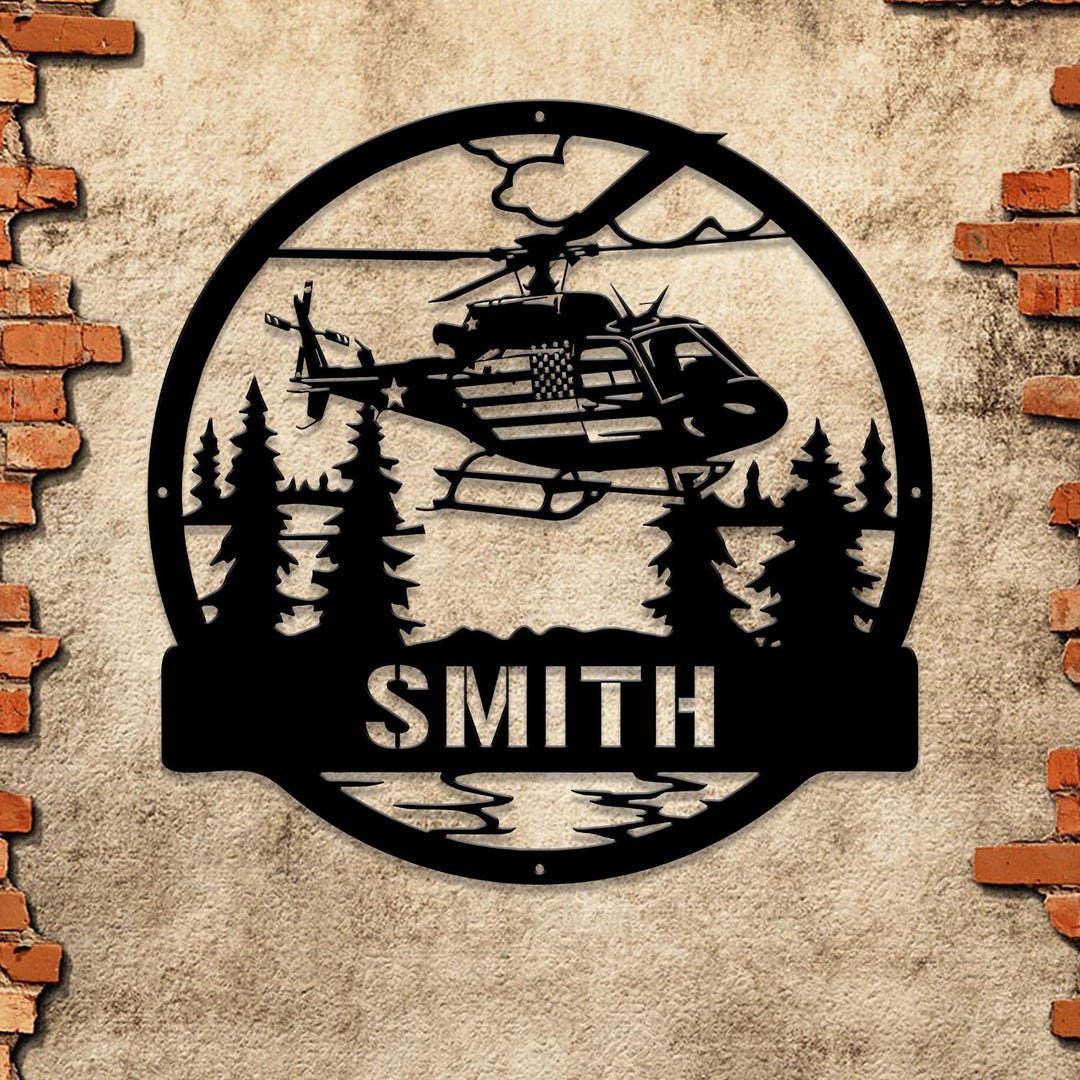 Personalized LED Helicopter Metal Sign, Custom Pilot Name Wall Art ...