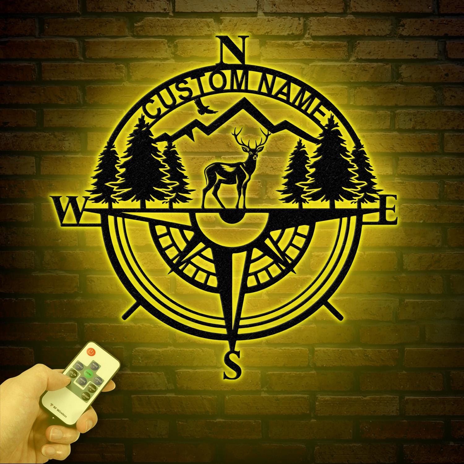 Custom Metal Deer Compass Cabin Sign With LED Light, Personalized Last ...