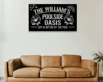 Personalized Backyard Pool Metal Sign LED, Outdoor Wall Decor, Pool ...