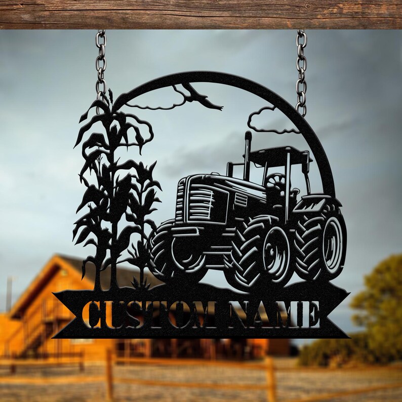 Custom Farm Sign With Tractor, Corn Farming Sign, Personalized Farm ...