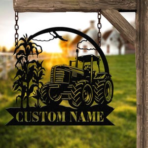 Custom Farm Sign With Tractor, Corn Farming Sign, Personalized Farm ...