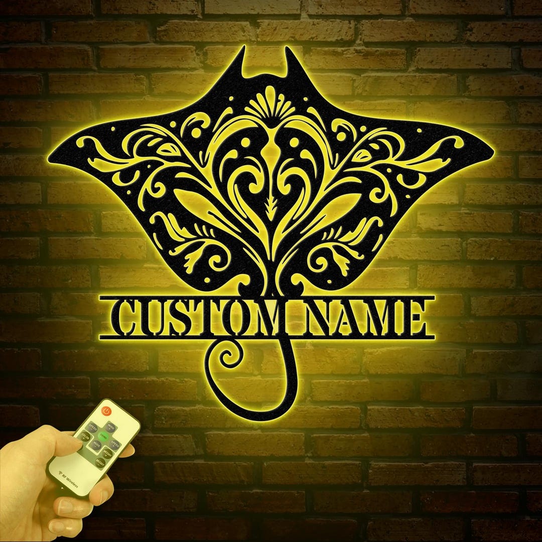 Manta Rays Metal Wall Art LED Lights, Custom Manta Rays Metal Sign ...