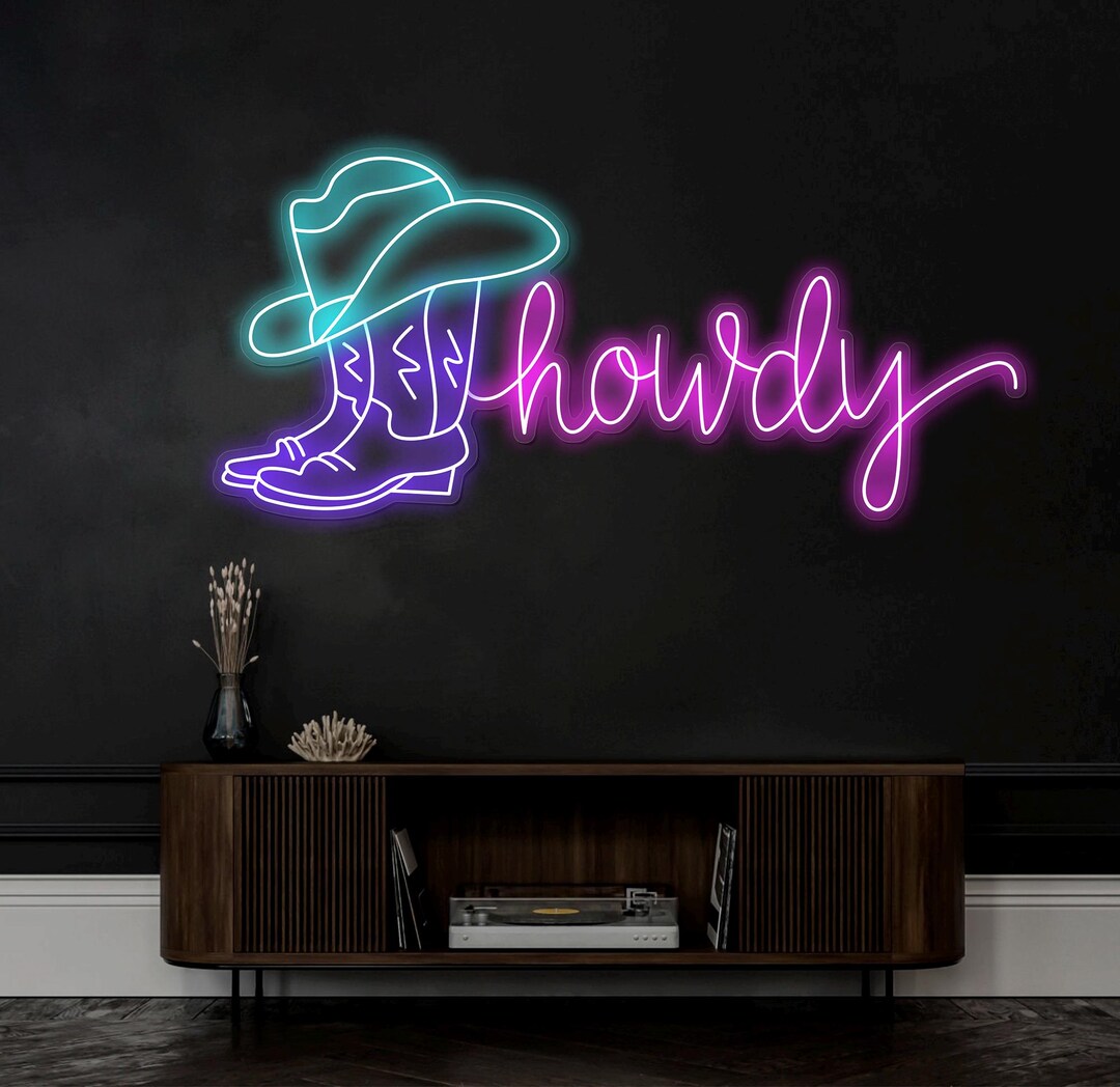 Howdy Cowboy Neon Sign, Cowboy Boot Neon Sign, Cowboy Boot and Hat Neon ...