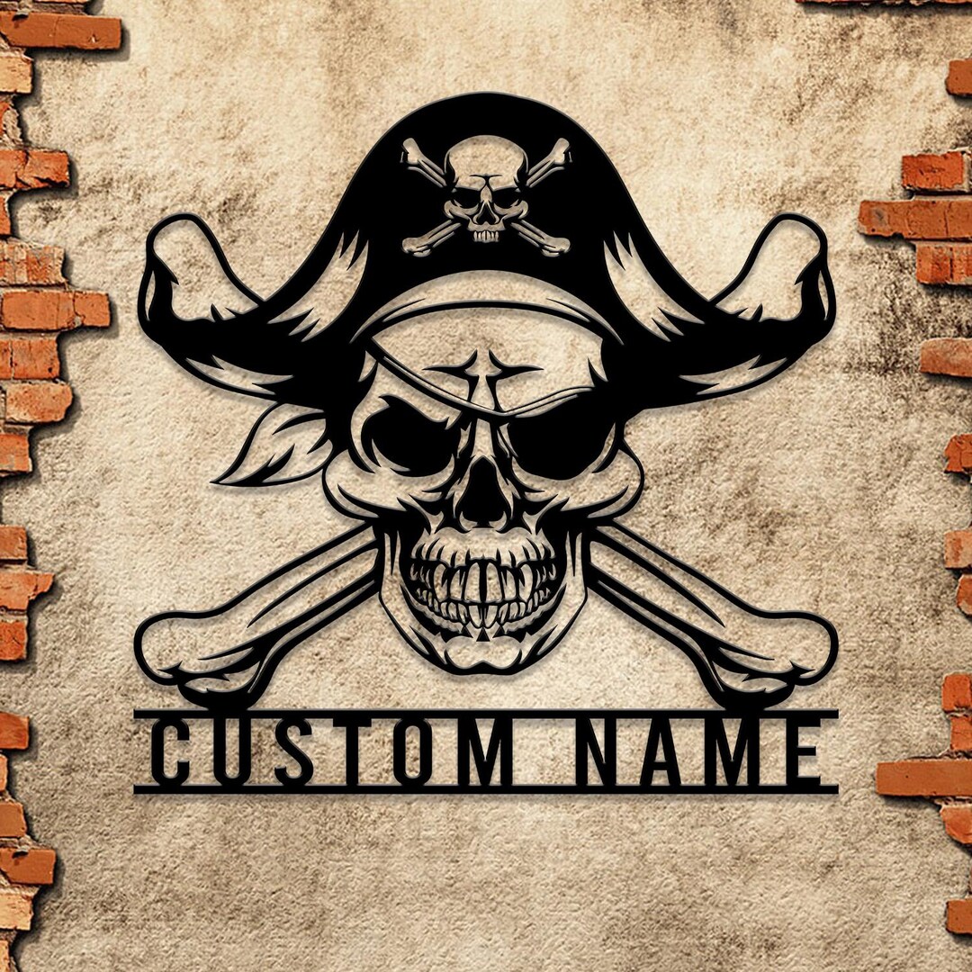 Custom Pirate Skull Metal Sign With LED Light – Personalized Ship Name ...