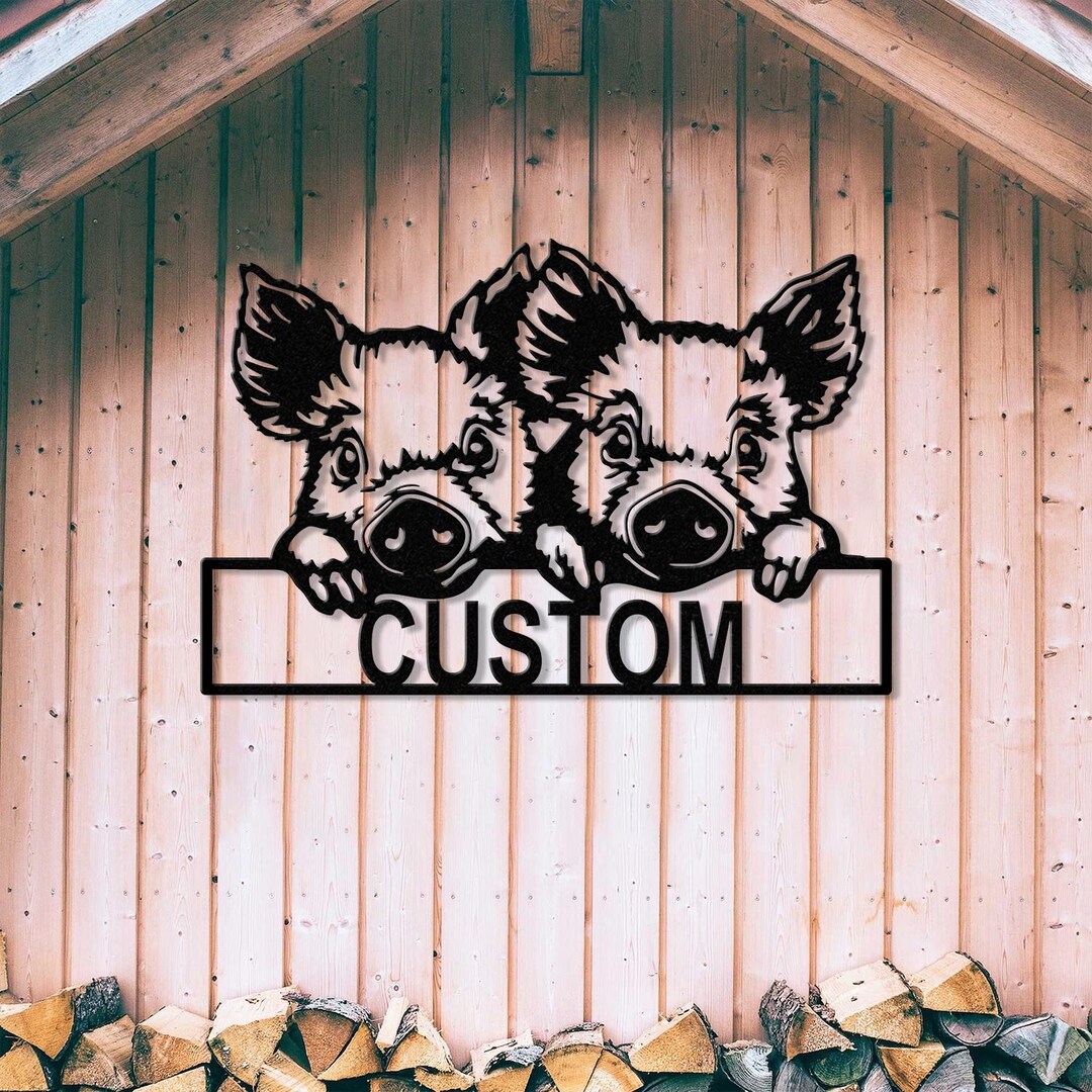 Personalized Pig Barn Metal Sign With Led Lights, Pig Ranch Wall Art ...