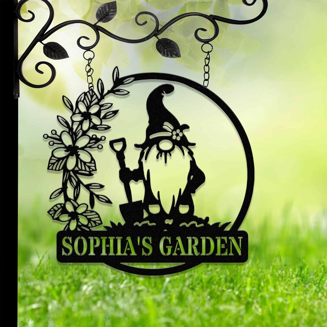 Personalized Floral Garden Gnome Yard Sign, Custom Gnome Gifts, Gnome ...