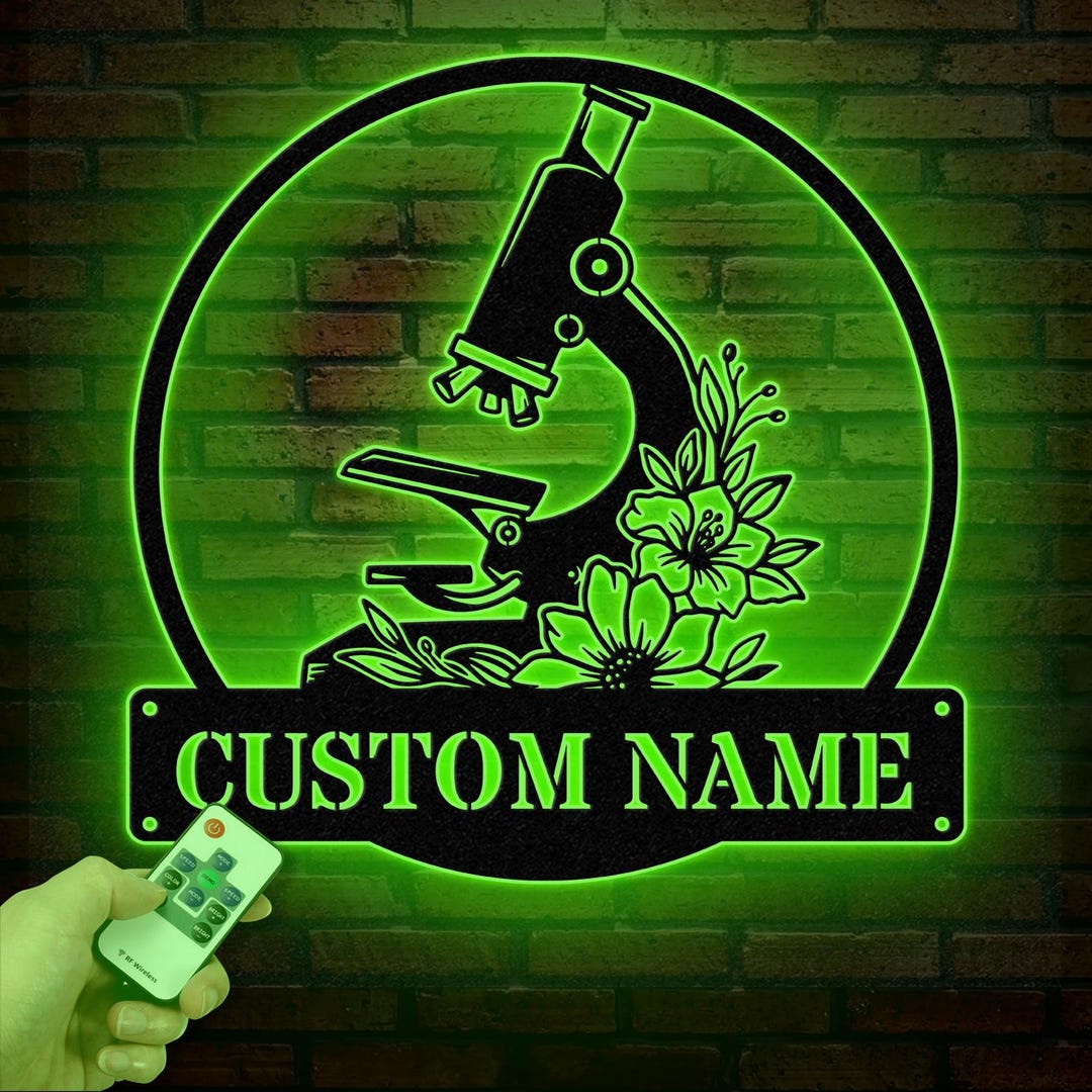 Custom Scientist Microscope Metal Wall Art LED Light, Personalized ...