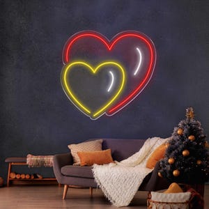 Double Hearts Neon Sign - Love Romance LED Wall Art Bedroom Decor Red ...