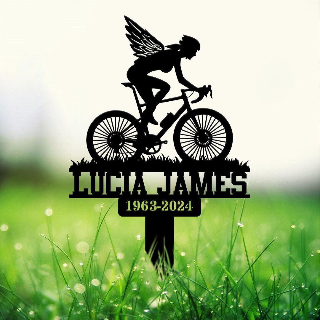 Custom Woman Cyclist Bike Rider Memorial Stake, Biker Metal Stake ...