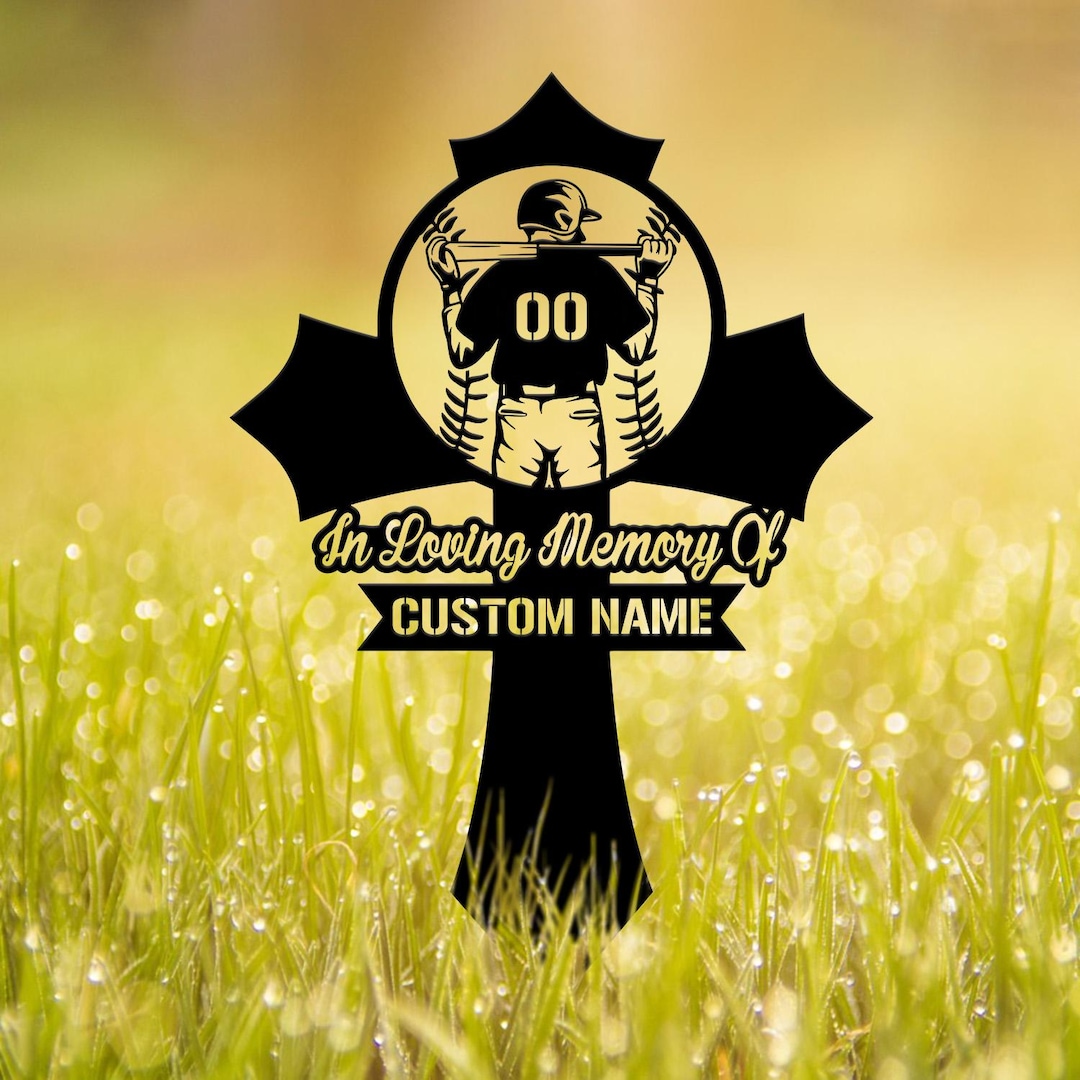 Custom Baseball Memorial Stake: Personalized Cross Plaque for Grave ...