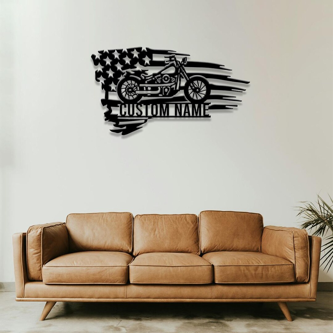 Personalized US Flag Motorcycle Metal Sign: Perfect for Garage Decor ...