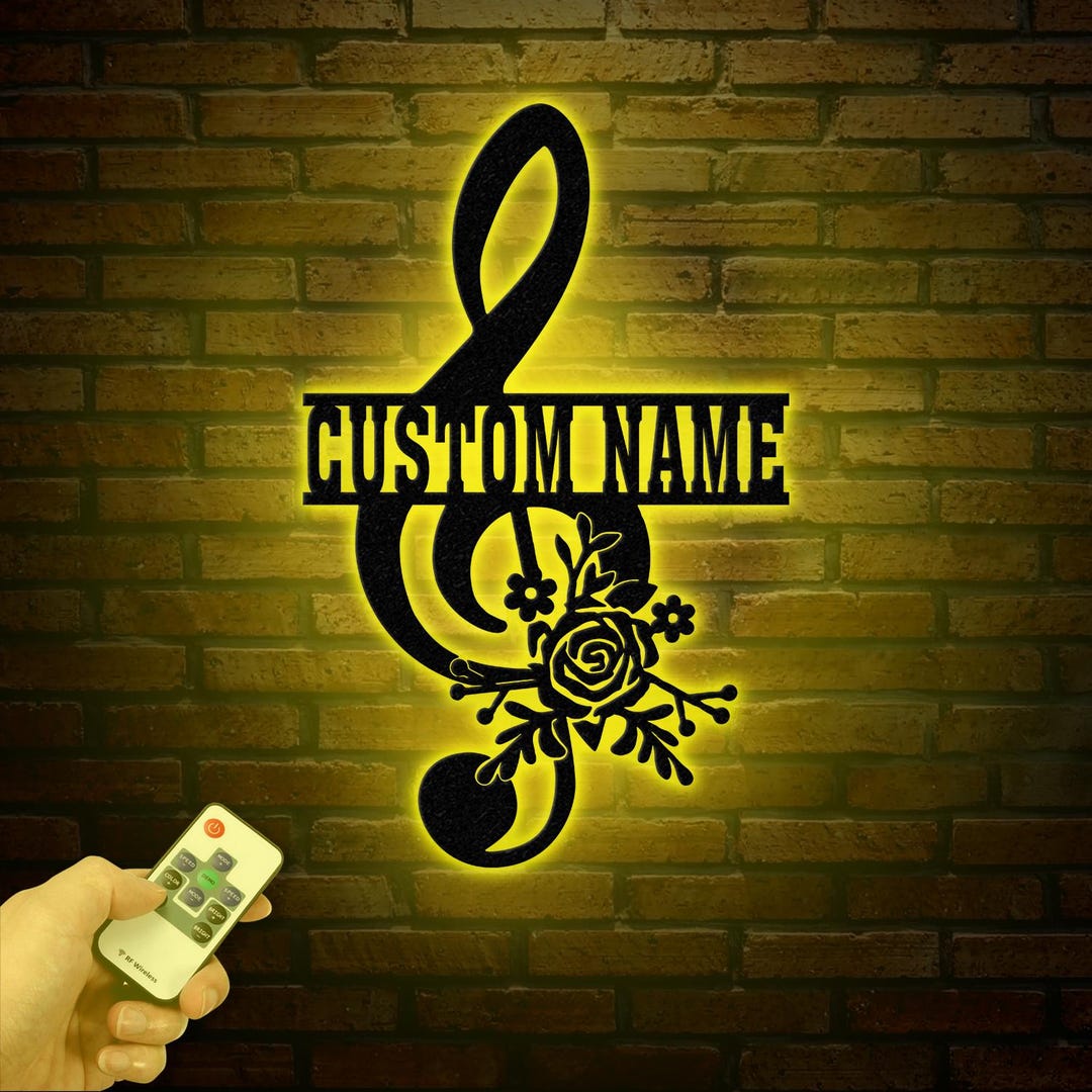 Personalized Music Notes Metal Wall Art Led Light, Musician Name Sign ...