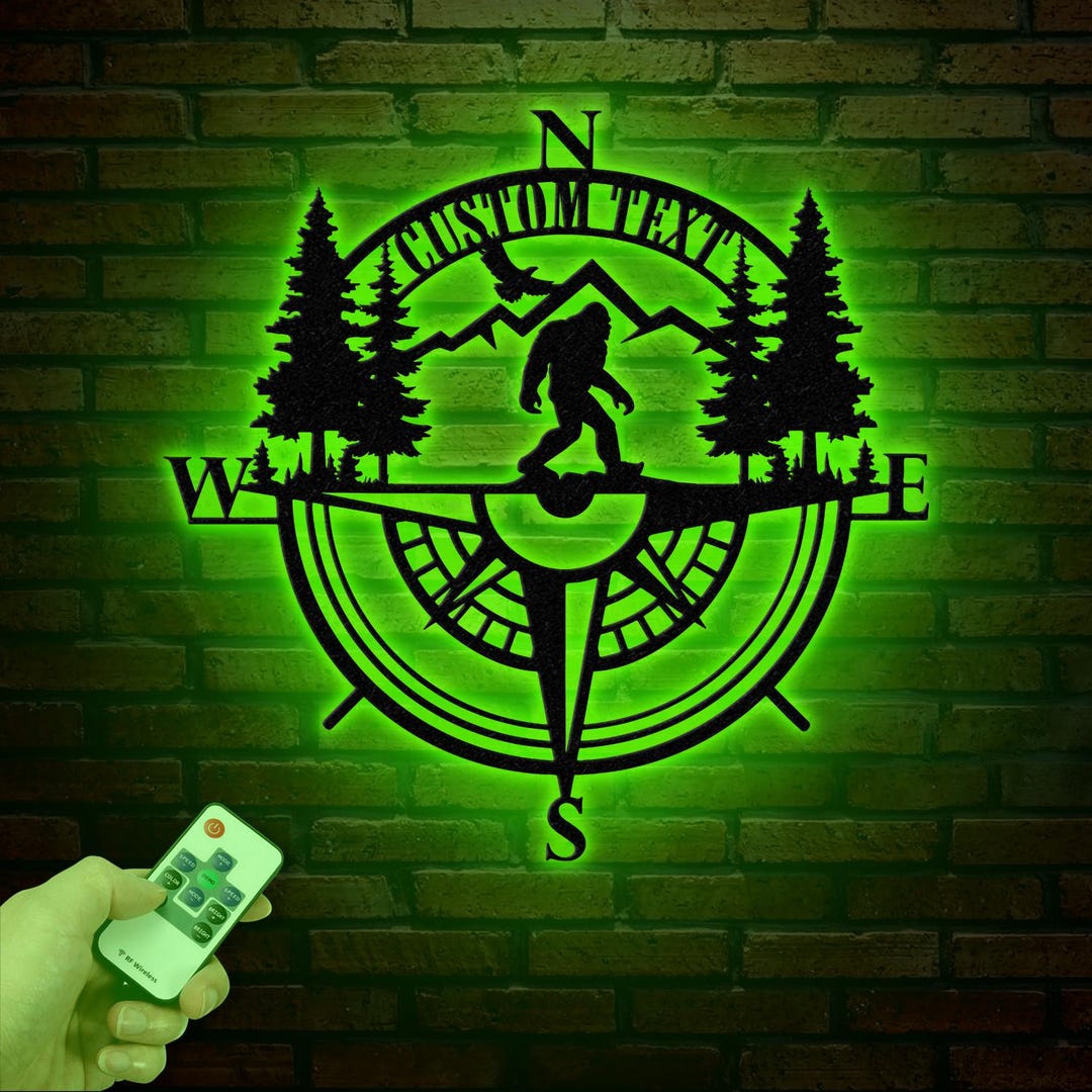 Personalized Bigfoot Compass Metal Wall Art With LED Light, Custom ...