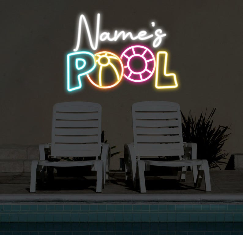 Custom Pool Neon Sign, Outdoor Patio Led Sign, Poolside Family Name ...