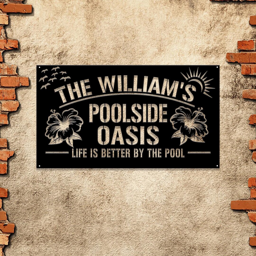 Personalized Backyard Pool Metal Sign LED, Outdoor Wall Decor, Pool ...