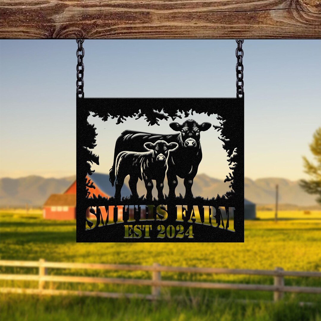 Custom Metal Cow Calf Farm Sign, Personalized Farmhouse Sign, Metal ...