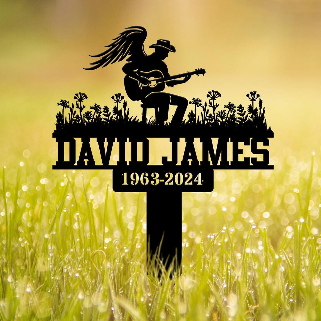Custom Man Playing Guitar Memorial Stake. Personalized Metal Guitarist ...