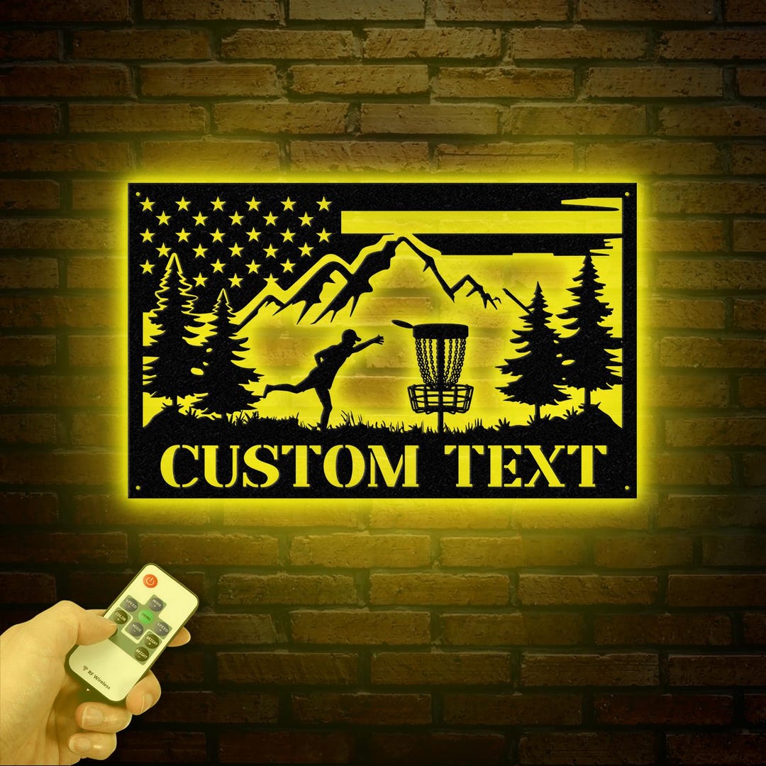 Personalized US Flag Disc Golf Metal Sign With LED Lights, Custom Disc ...