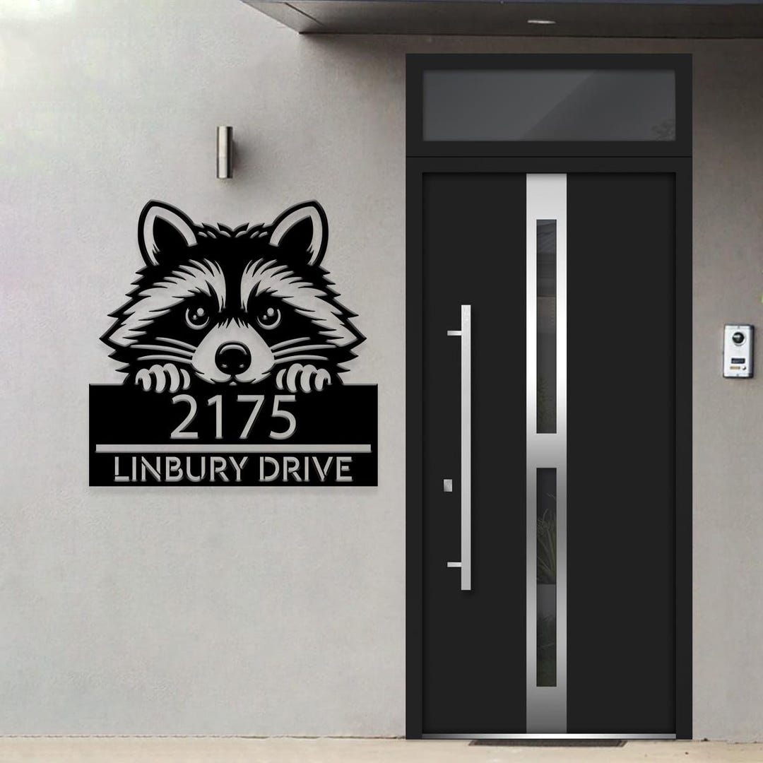 Personalized Peeking Raccoon Led Address Sign, Metal Address Sign ...