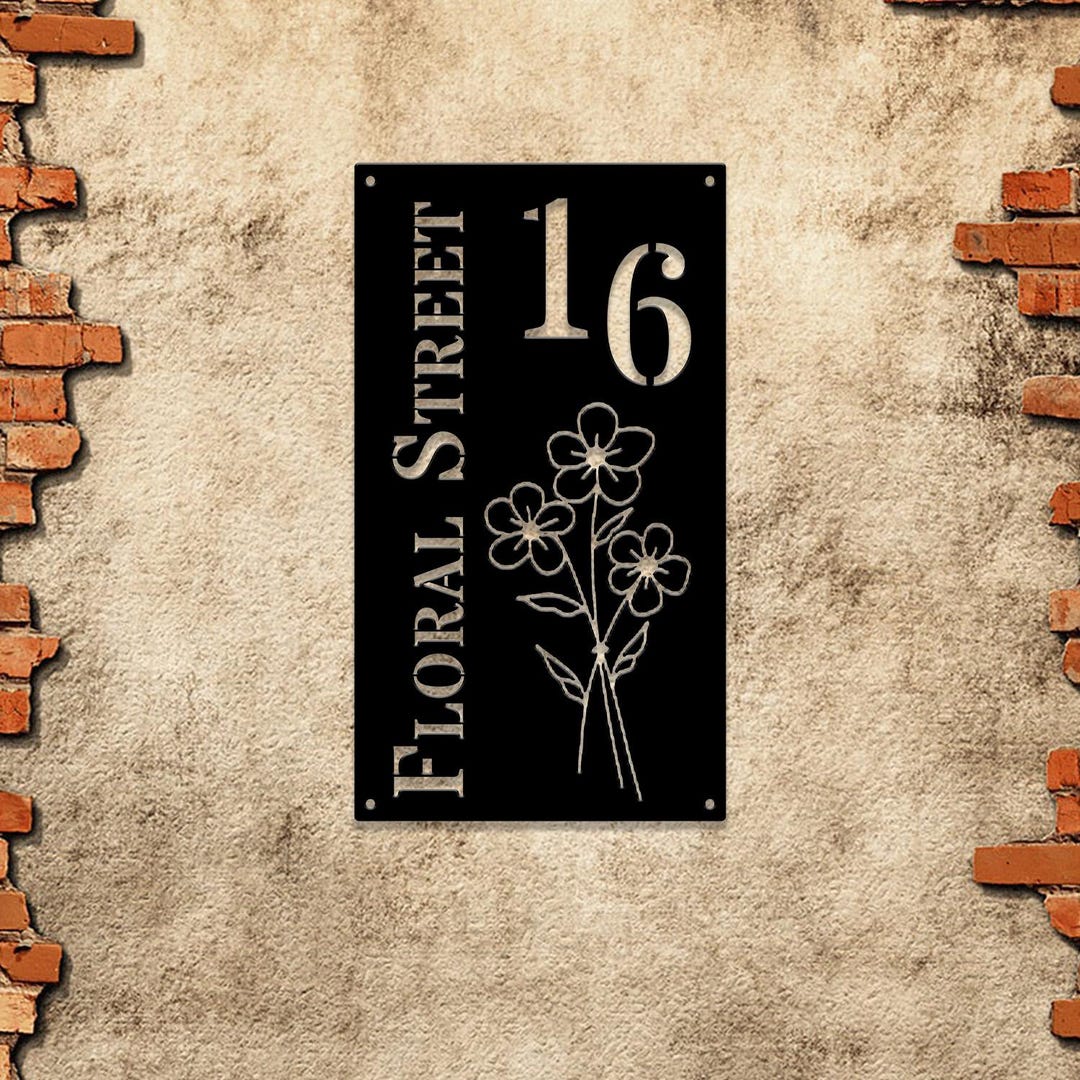 Address Metal Flower House Address Sign, Vertical Address Number Sign ...