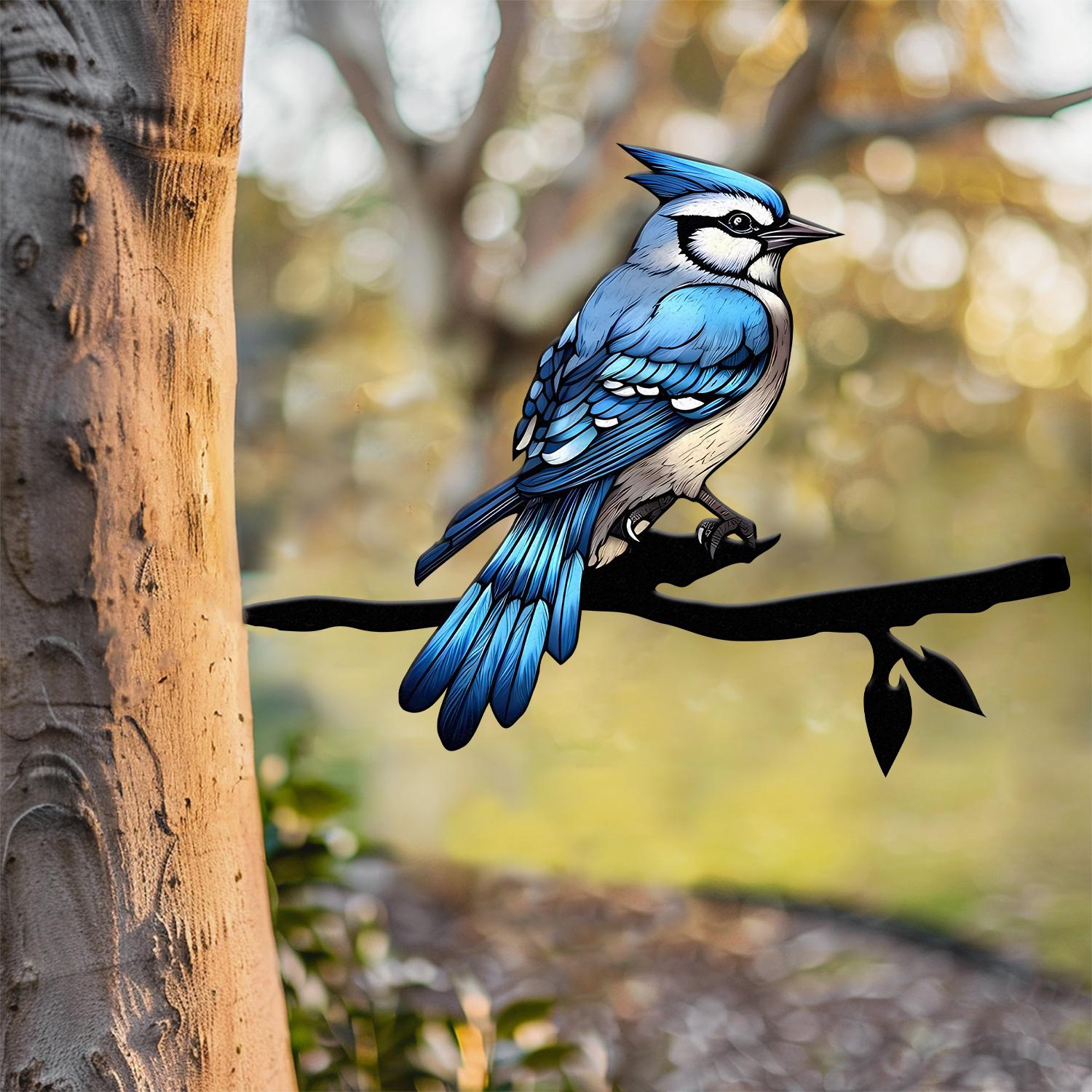 Blue Jay Metal Bird Yard Garden Art, Metal Yard Art, Tree Sign ...