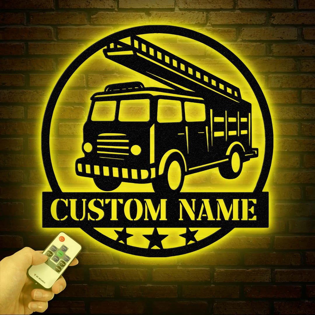Custom Fire Truck Metal Wall Art With LED Light, Personalized Fire ...