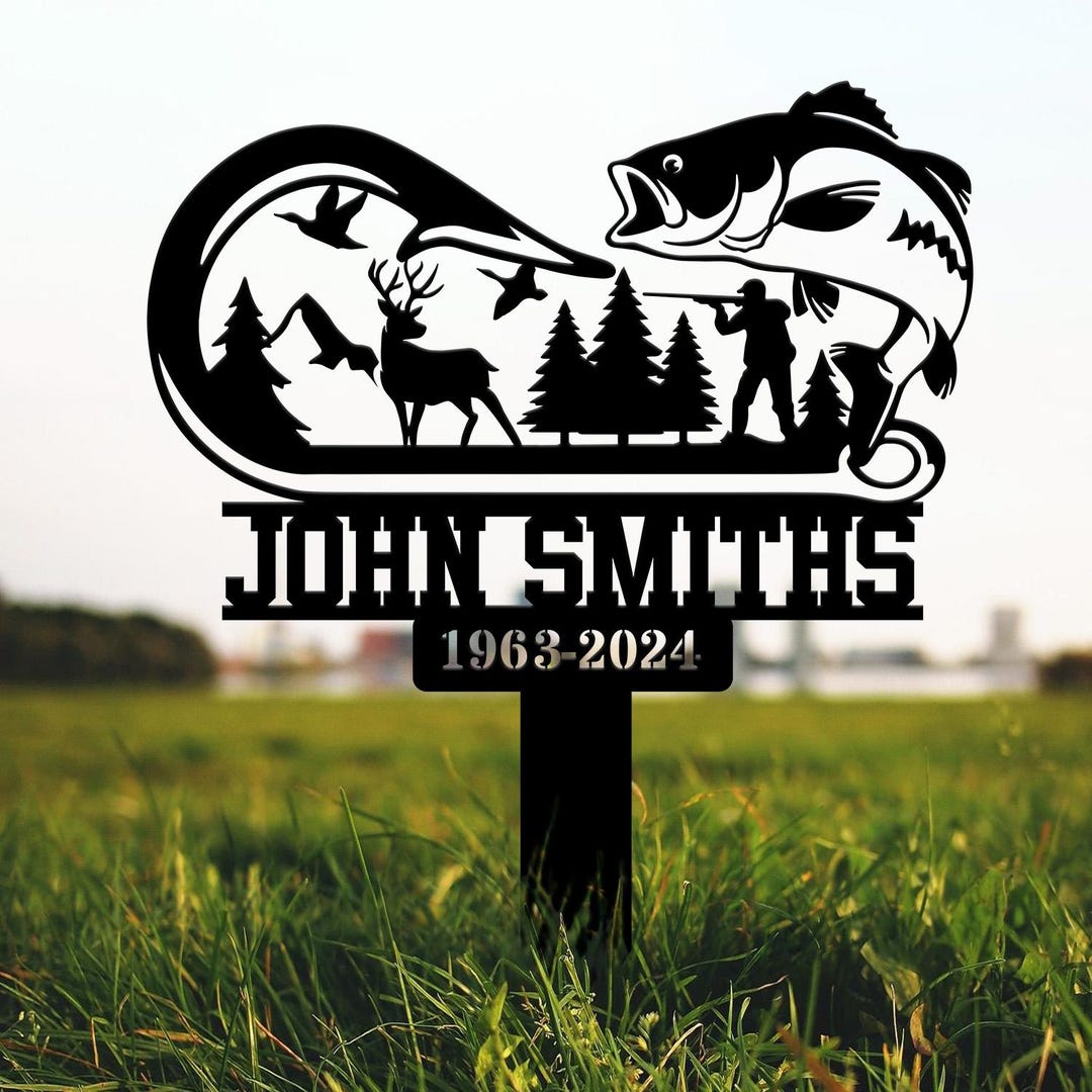 Custom Hunting Scene Memorial Plaque Stake, Fishing Stake, Fisher Loss ...