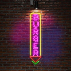 Burger Neon Sign, Custom LED Burger Restaurant Sign, Food & Drink Neon ...