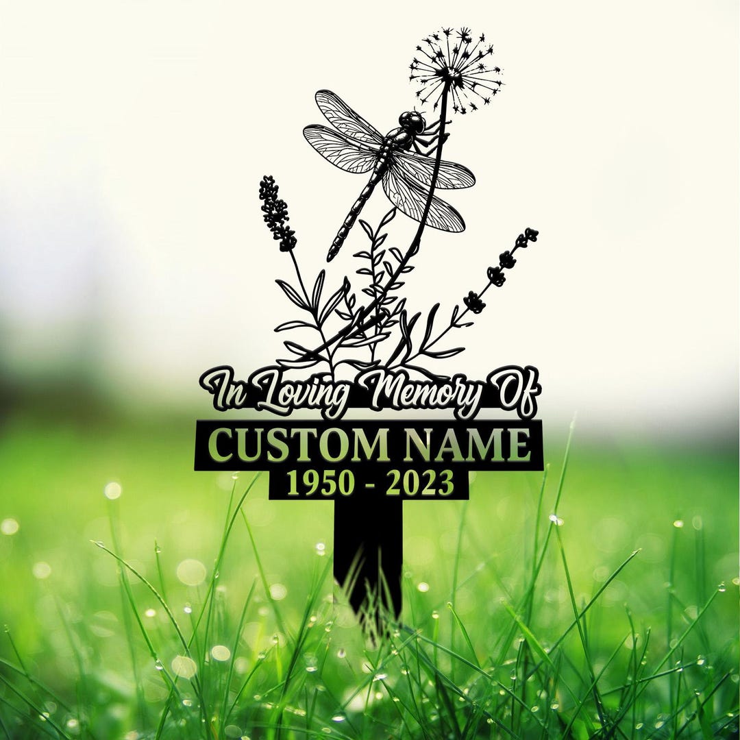 Personalized in Loving Memory Memorial Stake Metal, Dragonfly Memorial ...