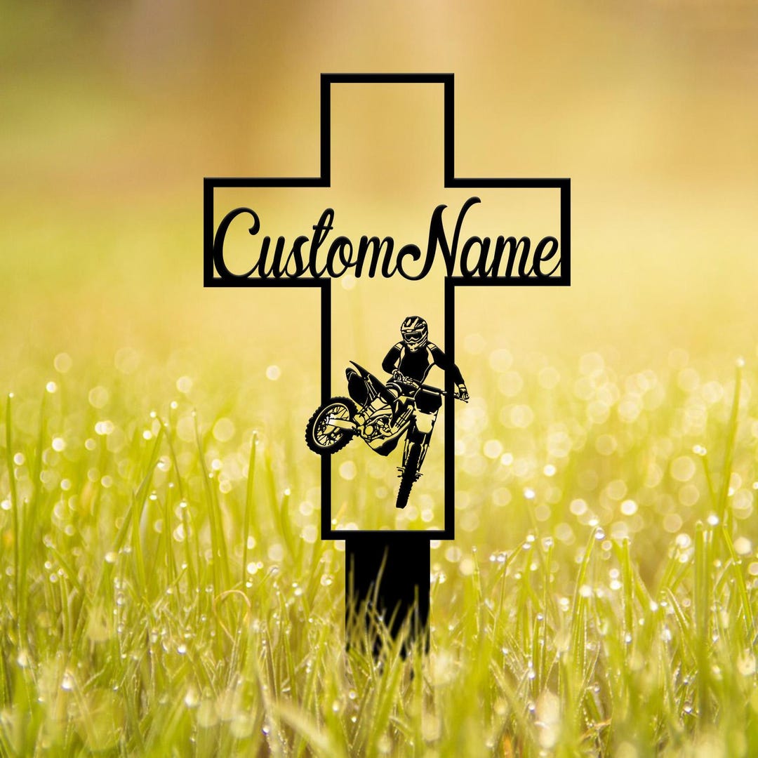 Personalized Metal Cross Memorial Stake, Motocross Memorial Stake ...