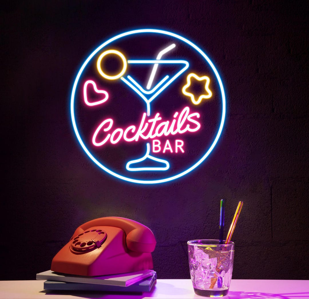 Cocktail Bar Neon Sign, Custom Cocktail Bar Glass LED Neon Light, Home ...
