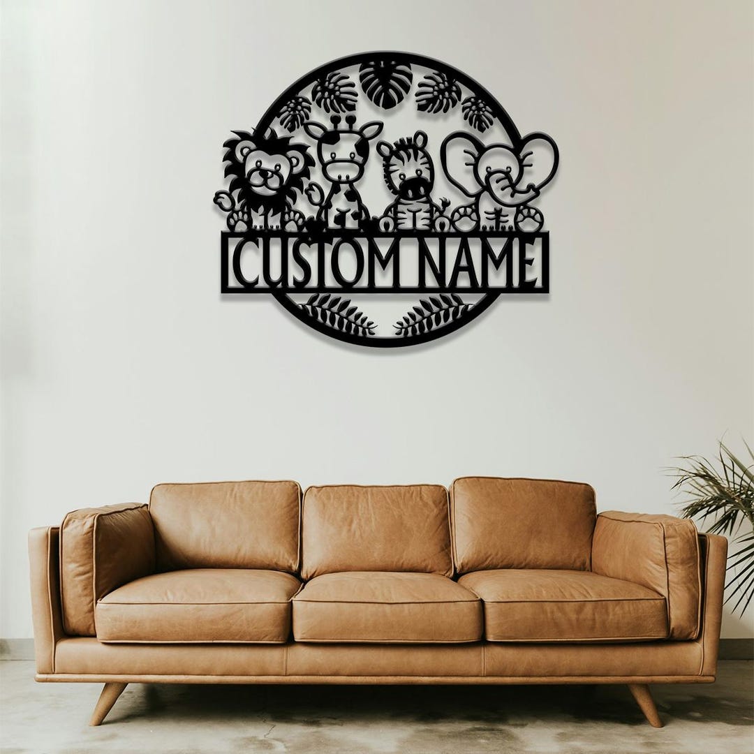 Custom Safari Animals Name Sign Metal Wall Art for Safari-themed ...