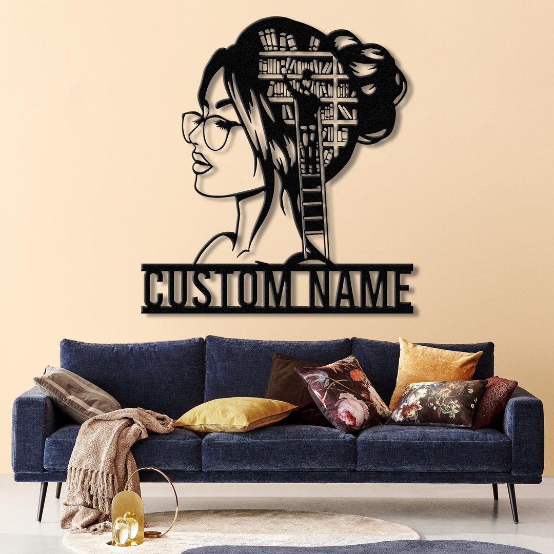 Personalized Lady Library Metal Sign With LED Lights - Custom Bookshelf ...