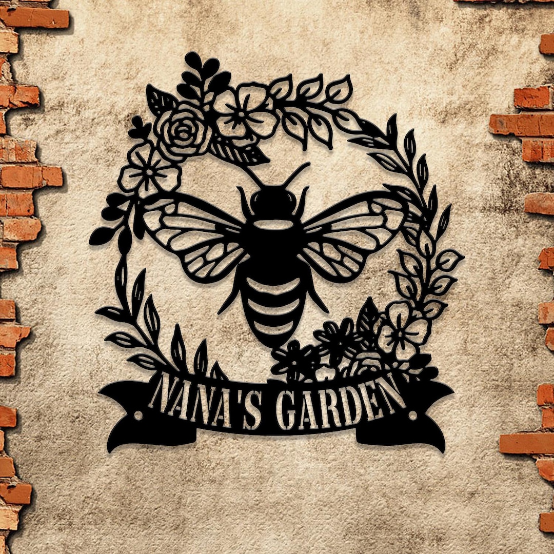 Personalized Floral Bee Sign, Custom Metal Bee Decor, Garden Sign for ...