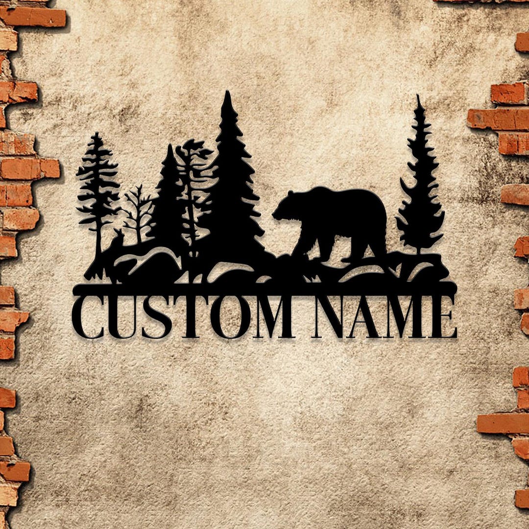 Personalized Bear & Forest LED Metal Sign: Add a Name for a Unique ...