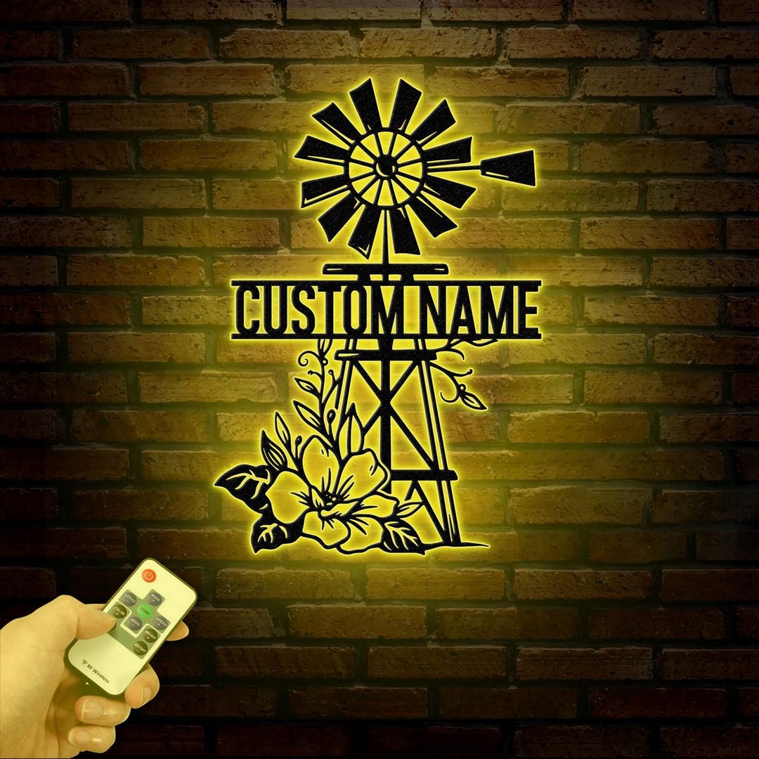 Personalized Floral Windmill Metal Sign With Led Light, Custom Windmill ...