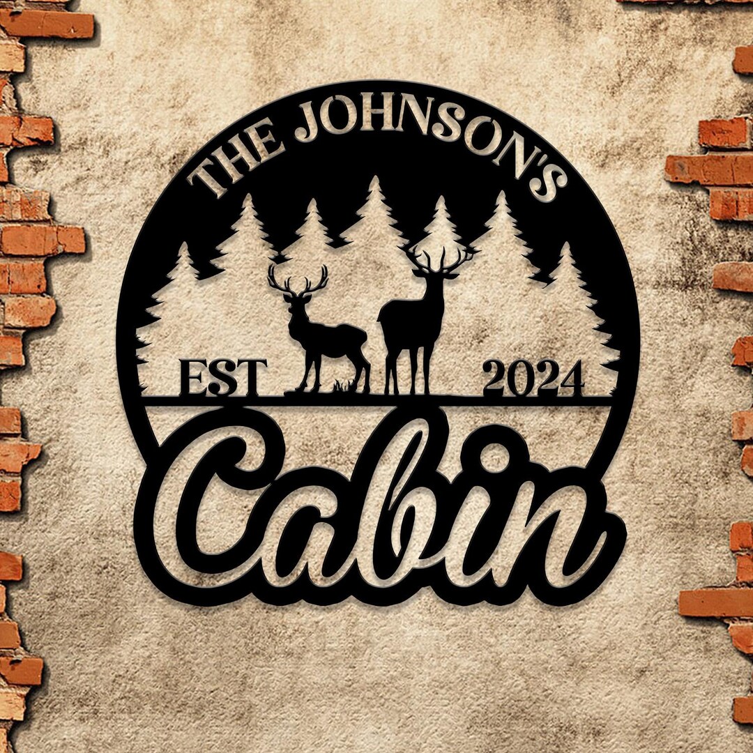 Personalized Metal Cabin Sign – Custom Deer and Forest Design – Outdoor ...