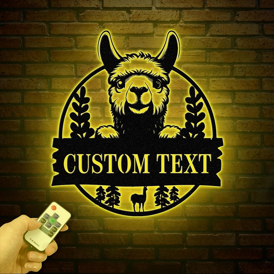 Custom Llama Metal Sign With Led Light, Alpaca Metal Wall Art ...