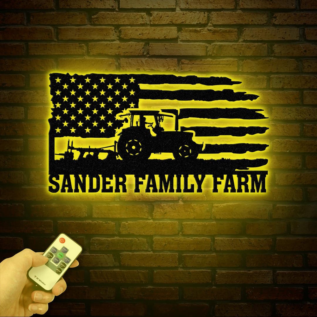 Custom US Flag Tractor Metal Sign, Personalized Tractor Metal Name Art ...