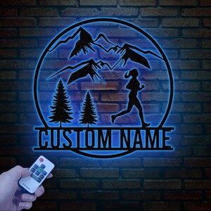 Custom Girl Trail Running Metal Wall Art With LED Light - Personalized ...