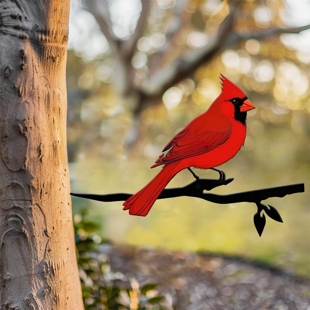 Cardinal Metal Bird Yard Garden Art, Metal Yard Art, Tree Sign ...