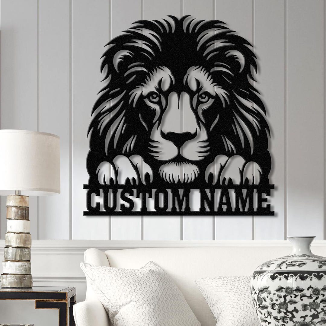 Custom Lion Metal Sign, Lion Head Metal Wall Art With Led Light ...