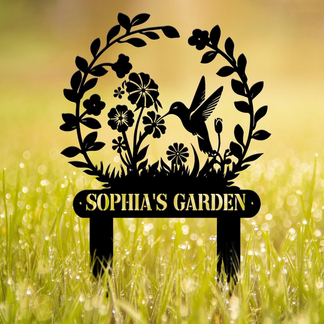 Custom Hummingbird Garden Sign. Personalized Name Stake, Metal Art ...