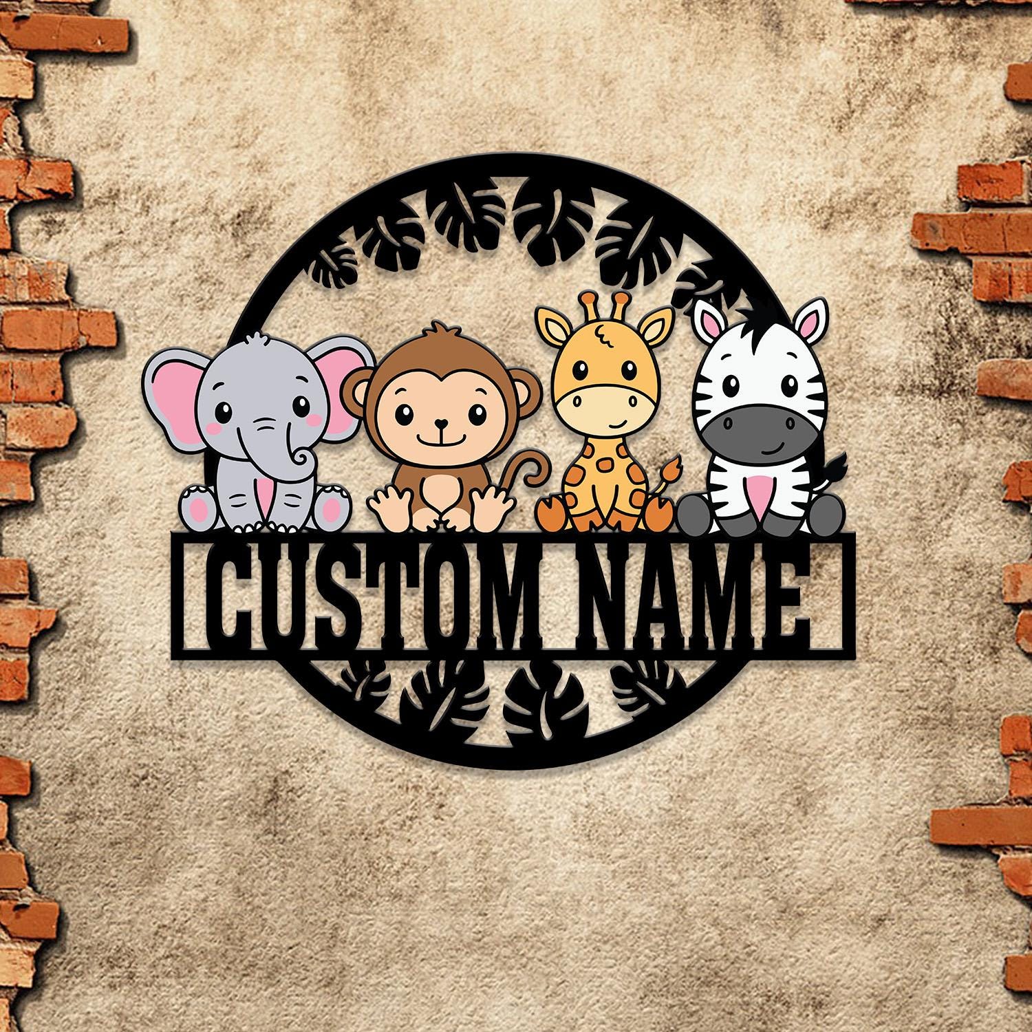 Personalized Safari Animals Name Sign Metal Wall Art for Safari Nursery ...