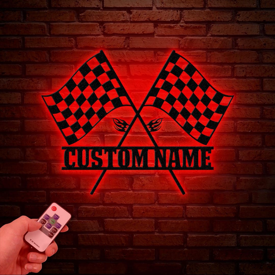 Custom Start Finish Racing Flag Metal Wall Art With LED Lights ...