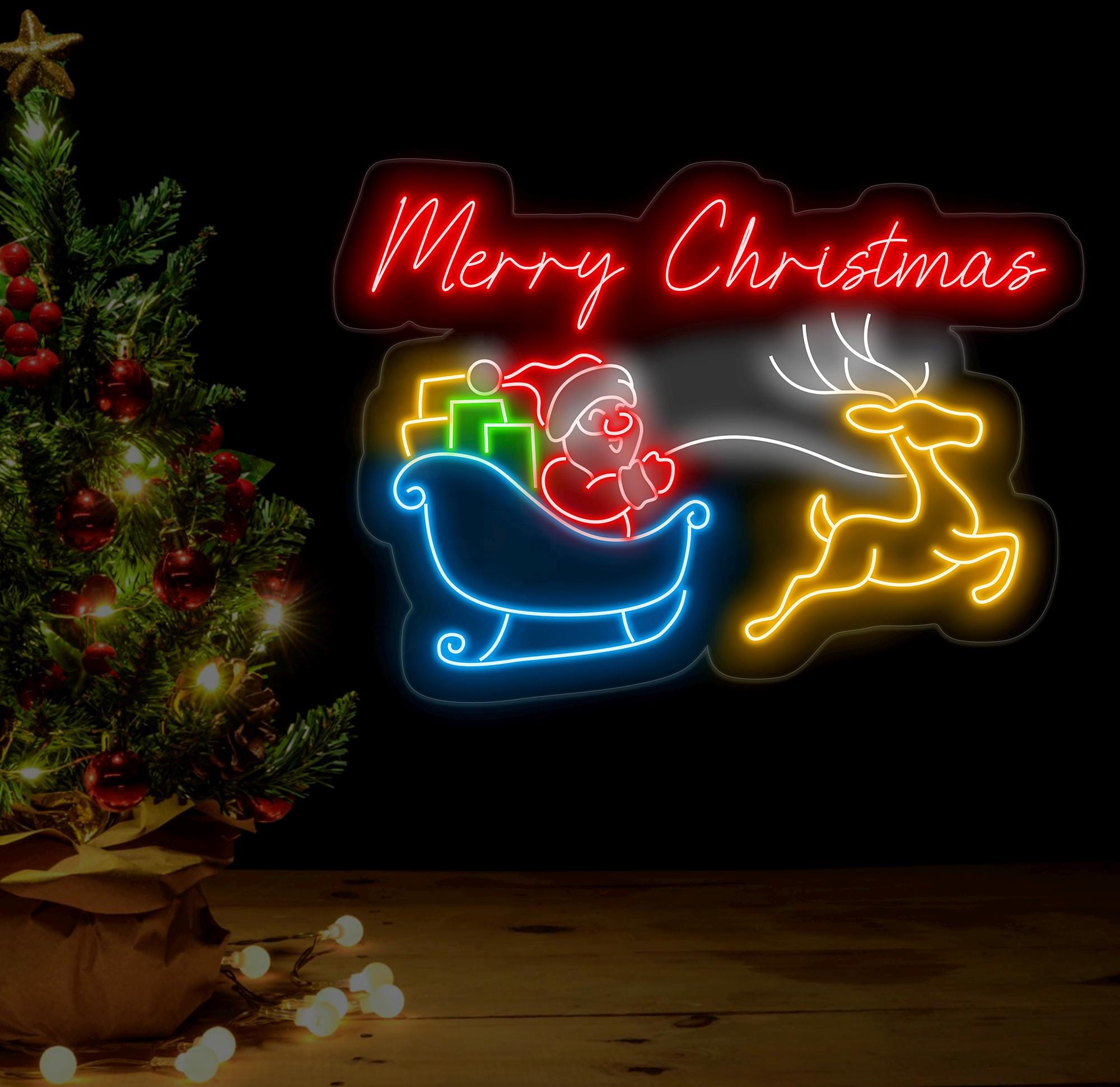 Merry Christmas Neon Sign - LED Christmas Lights, Santa Claus Decor ...