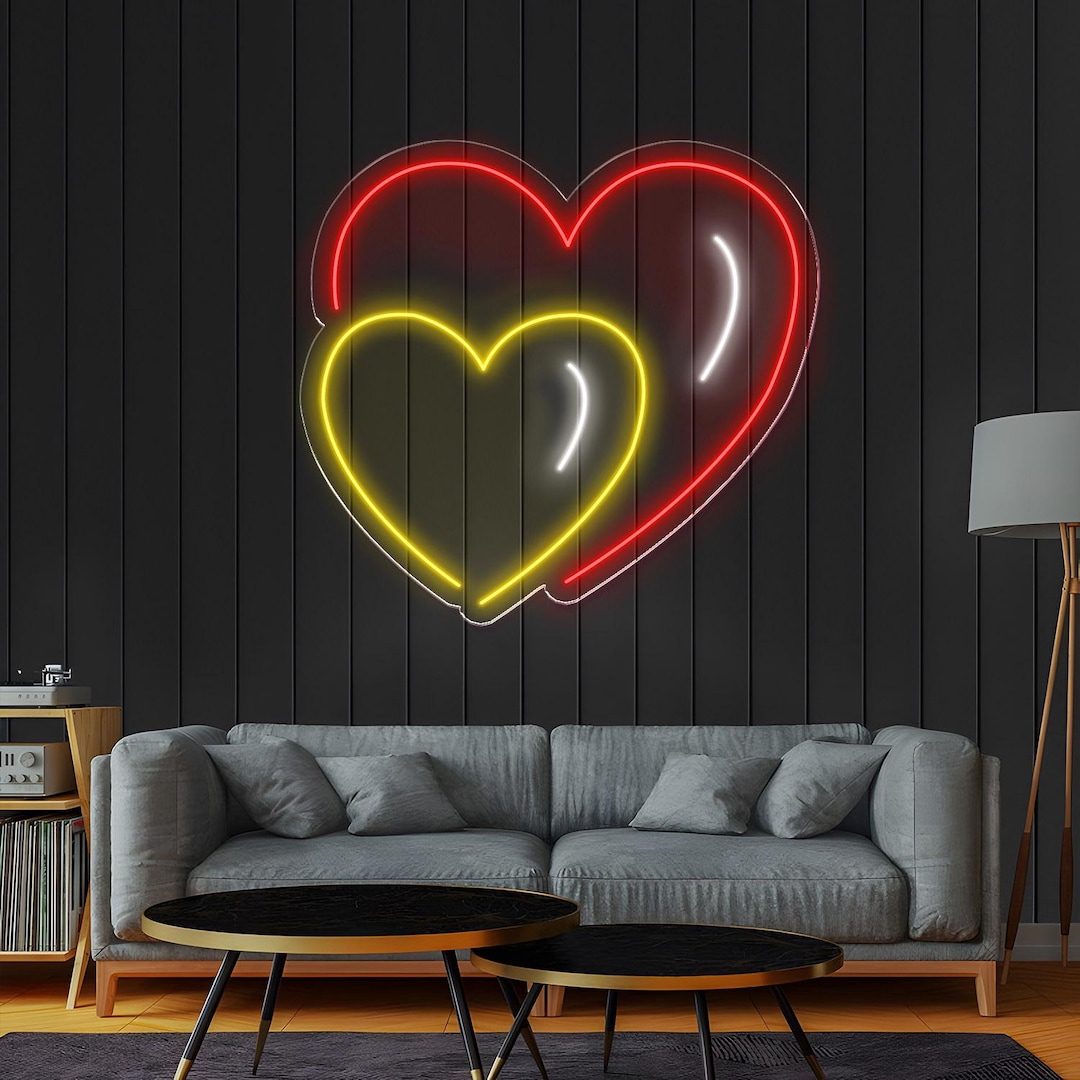 Double Hearts Neon Sign - Love Romance LED Wall Art Bedroom Decor Red ...
